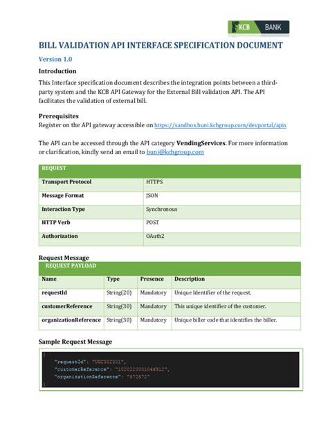 Bill Validation Api Specification Document Pdf Information