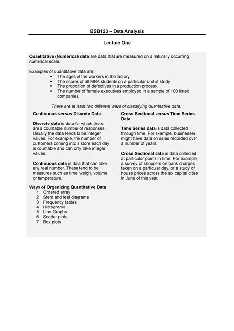 Bsb123 Data Analysis Lecture Notes 1 8 Bsb123 Data Analysis
