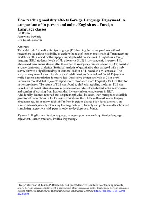 pdf how teaching modality affects foreign language enjoyment a