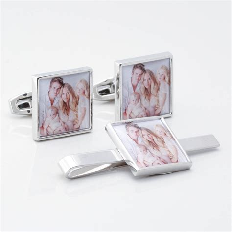 Square Photo Cufflinks And Tie Slide Set By Badger And Brown