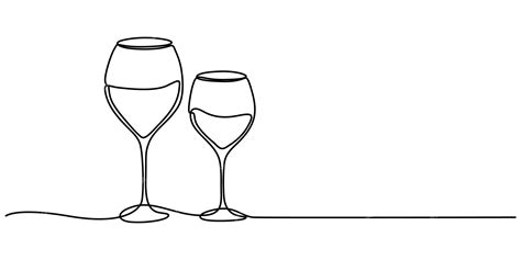 Premium Vector Continuous One Line Drawing Of Two Glasses Of Red Wine