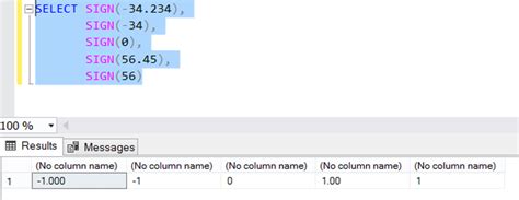 Sign Function In Sql Server Tsql Database Tutorials