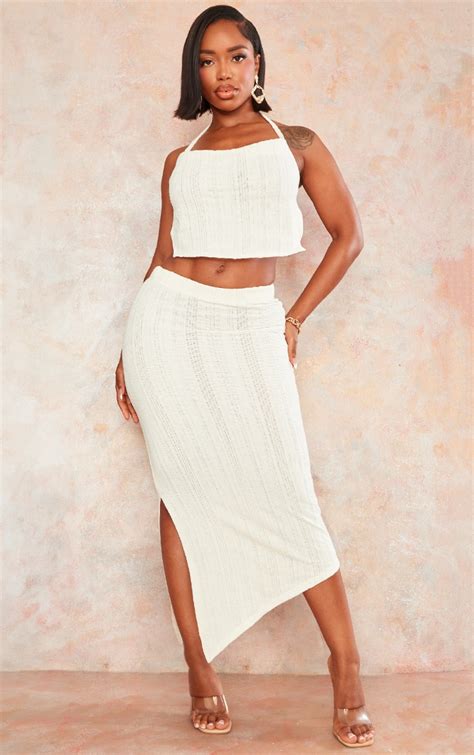 Shape Cream Textured Detail Maxi Skirt Shape Prettylittlething Aus