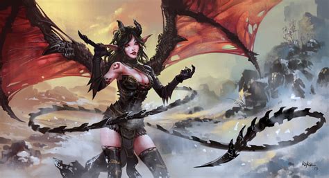 Fantasy 1080p Girl Tail Demon Horns Wings Hd Wallpaper
