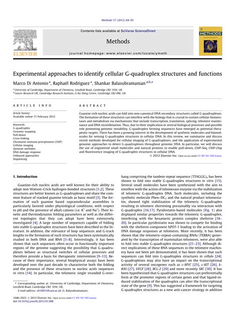 Pdf Experimental Approaches To Identify Cellular G Quadruplex