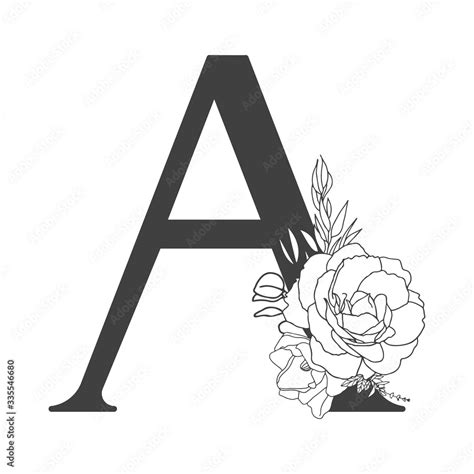 Vector Flower Alphabet Floral Design Of Letter A Decoration Of