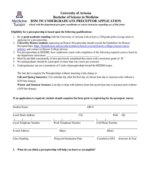 Fillable Online Bachelor Of Science In Medicine Preceptor Application