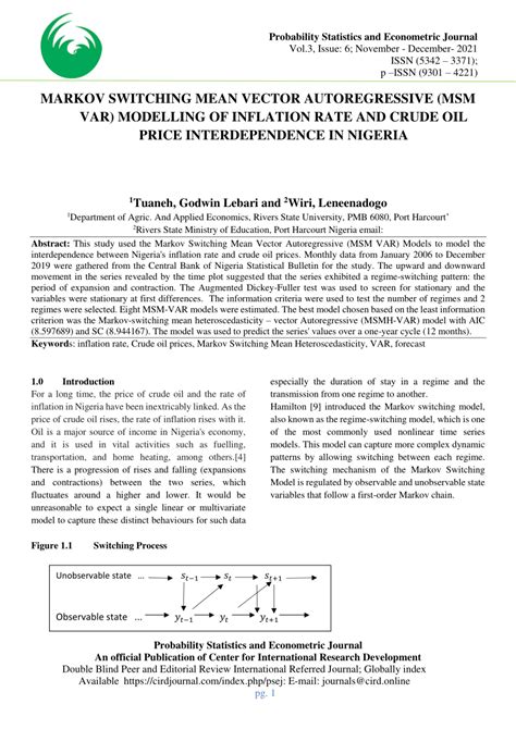 Pdf Markov Switching Mean Vector Autoregressive Msm Var Modelling Of Inflation Rate And