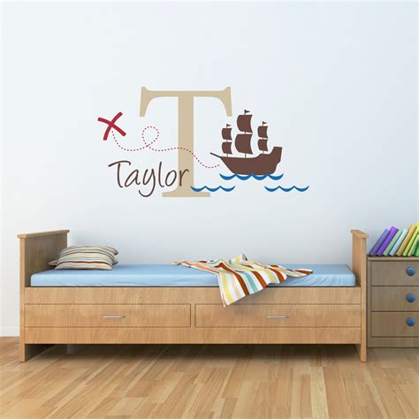 Pirate Ship Wall Decal With Initial And Name Personalized Name Etsy