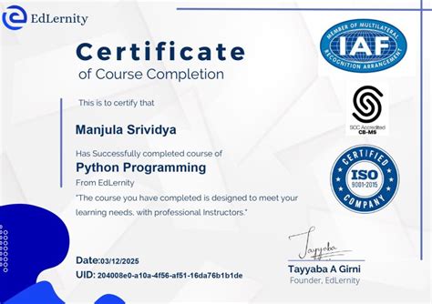 Completed My Python Programming Certification From Edlernity Grateful