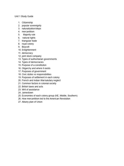 Unit 1 Study Guide Pdf