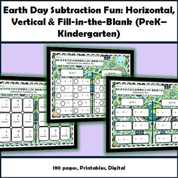 Earth Day Subtraction Practice Horizontal Vertical Fill Prek