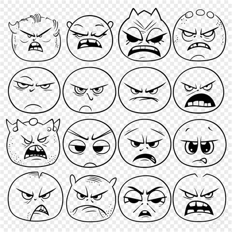 화나고 슬픈 이모티콘 벡터 그림 개요 세트의 스케치 드로잉유기체선 그리기 Png 일러스트 무료 다운로드 Lovepik