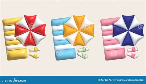 Illustration 3d Sunbed Icon Parasol Summer For Design Stock