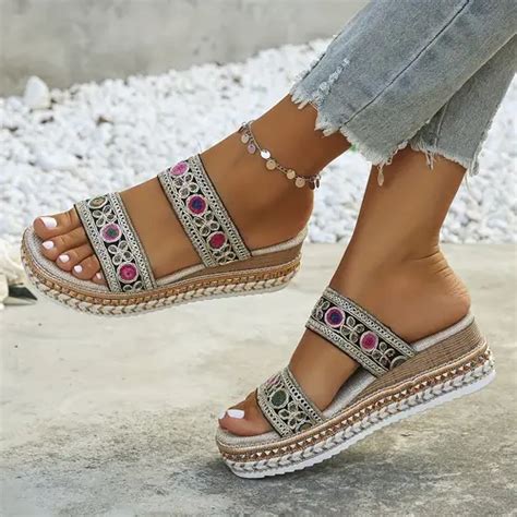 Womens Espadrille Wedge Sandals Tribal Style Closed Toe Dorsay Shoes
