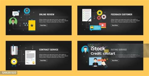피드백 검토 계약 서비스 및 등급 아이콘의 인터넷 배너 세트 Brand Name Online Messaging Platform에