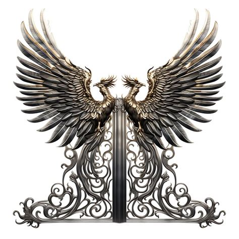 Premium AI Image Isolated Of Double Door Gate With Phoenix And