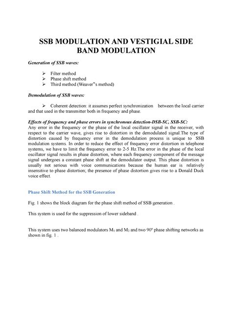 SSB Modulation AND Vestigial SIDE BAND Modulation Physics AMU Studocu