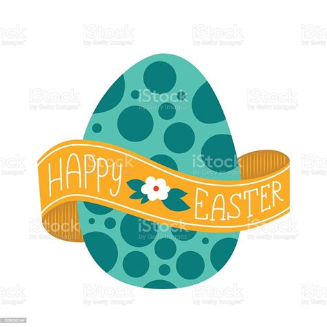 Happy Easter Greeting Card Hand Drawn Lettering With Big Egg Stock