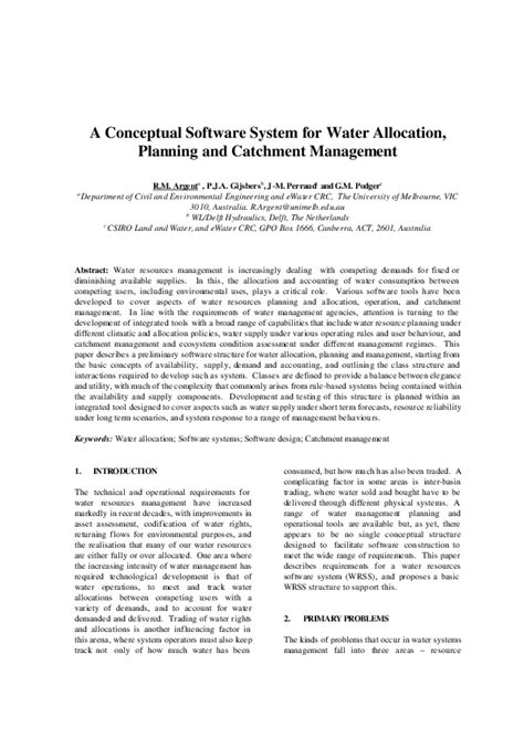 Pdf A Conceptual Software System For Water Allocation Planning And Catchment Management
