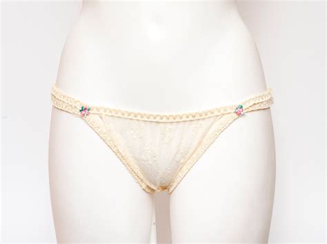 Vintage Sheer Lace String Panties Beige Dead Stock 70s Low Etsy