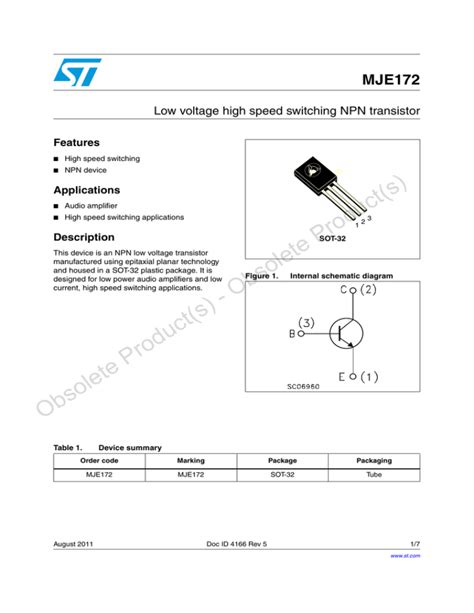 MJE NPN Transistor Datasheet STMicroelectronics