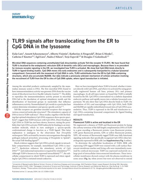 Pdf Tlr9 Signals After Translocating From The Er To Cpg Dna In The