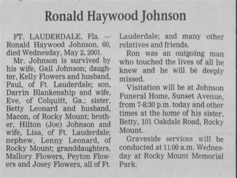 Ronald Haywood Johnson 1941 2001 Find A Grave Memorial