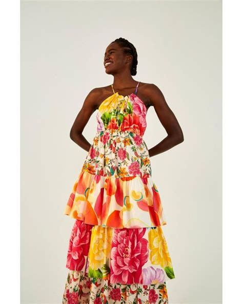 FARM Rio Synthetic White Mixed Prints Tiered Maxi Dress Lyst