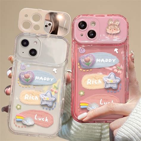 ใหม่ เคสโทรศัพท์มือถือแบบนิ่ม กันกระแทก ลายการ์ตูนภาษาอังกฤษ พร้อมกระจก