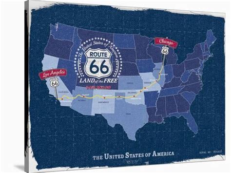Route 66 Map Stretched Canvas Print Tom Frazier