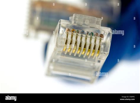 Extreme Closeup Of An Ethernet Plug And Cable Stock Photo Alamy