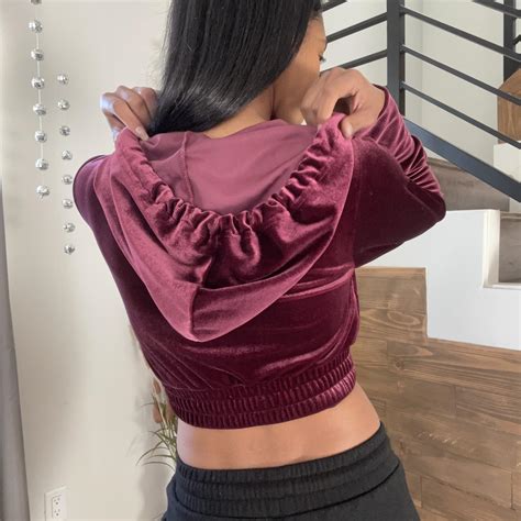 Velour Cropped Hoodie With A Corset Design Depop