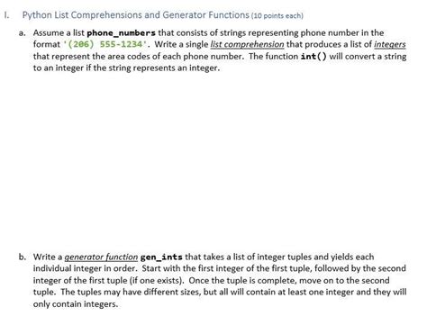 Solved I Python List Comprehensions And Generator Functions