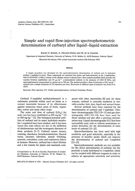 Pdf Simple And Rapid Flow Injection Spectrophotometric Determination Of Carbaryl After Liquid