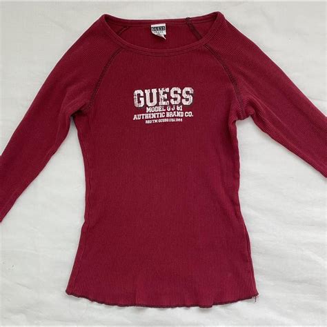 Red Guess Long Sleeve Thermal With Dark Red Depop