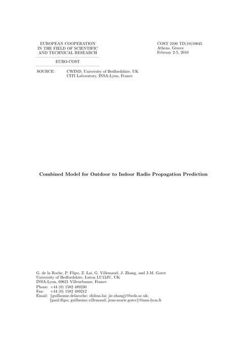 Pdf Combined Model For Outdoor To Indoor Radio Propagation