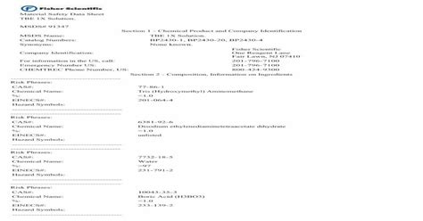 Material Safety Data Sheet Msds Name Tbe 1x Solutionhpcilricgiar