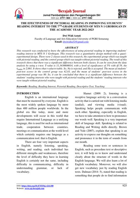 Pdf The Efectiveness Of Pictorial Reading In Improving Students