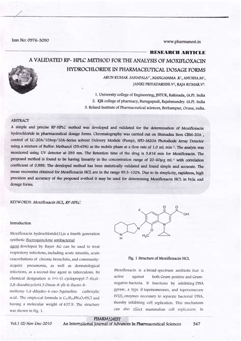 Pdf A Validated Rp Hplc Method For The Analysis Of Moxifloxacin