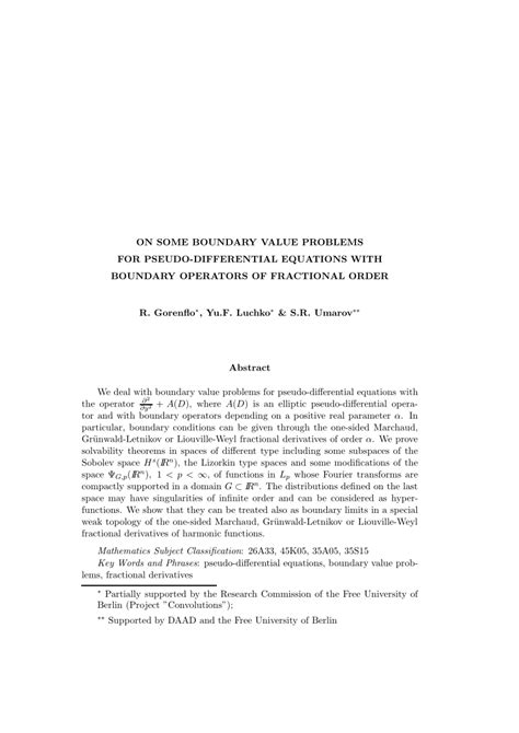 Pdf On Some Boundary Value Problems For Pseudo Differential Equations With Boundary Operators