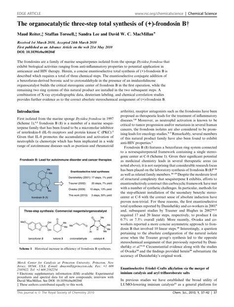 Pdf Cheminform Abstract The Organocatalytic Three Step Total