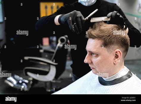 Visit To Barbershop Stylish Man Makes Fashionable Haircut Barber