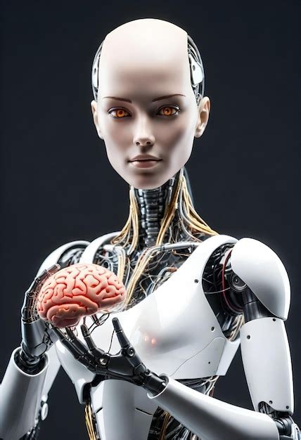 Premium Photo A Female Robot With The Brain Brain In The Middle