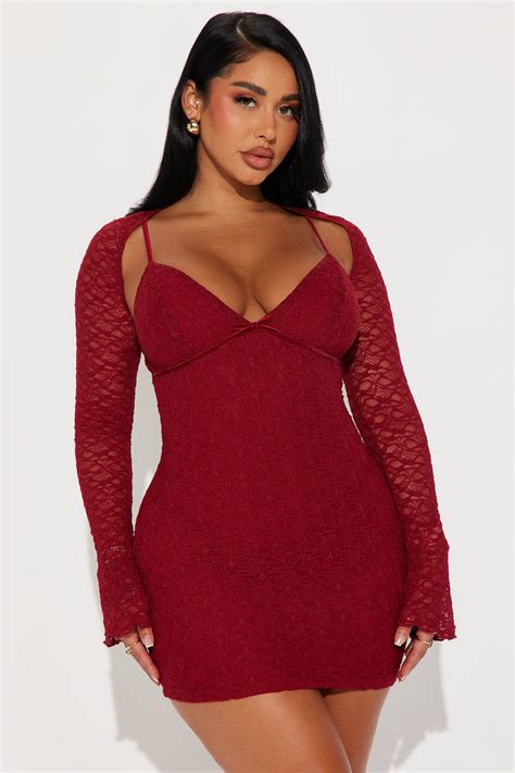 Lace Micro Mini And Bolero Dress Set Burgundy Fashion Nova