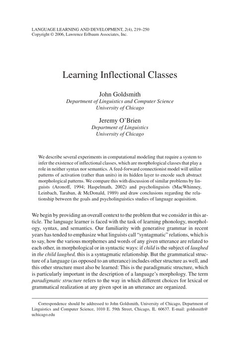 Pdf Learning Inflectional Classes