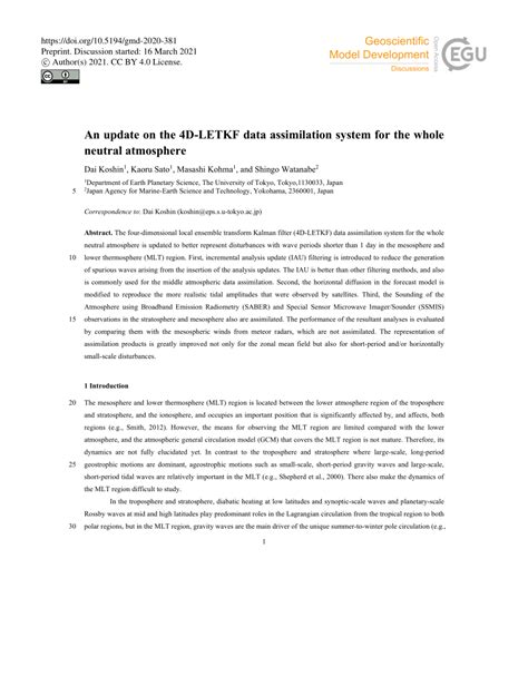 Pdf An Update On The 4d Letkf Data Assimilation System For The Whole