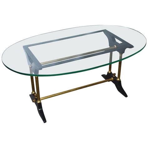 Large Brass And Black Glass Round Coffee Table For Sale At 1stdibs