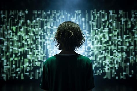 Premium Photo Teenage Boy Using Computer App Back View