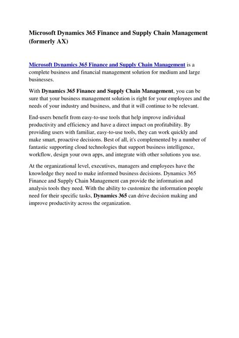 PPT Microsoft Dynamics Finance And Supply Chain Management Formerly AX PowerPoint